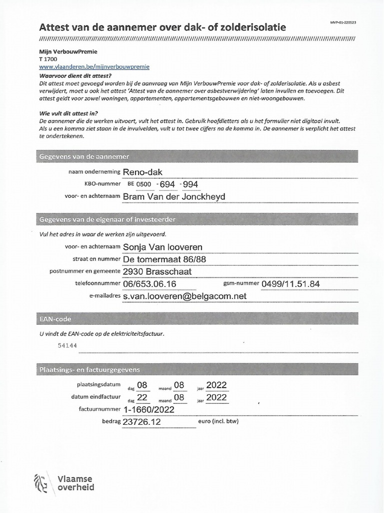 Attest - Verbouwpremie - de Tomermaat 86-88 | PDF