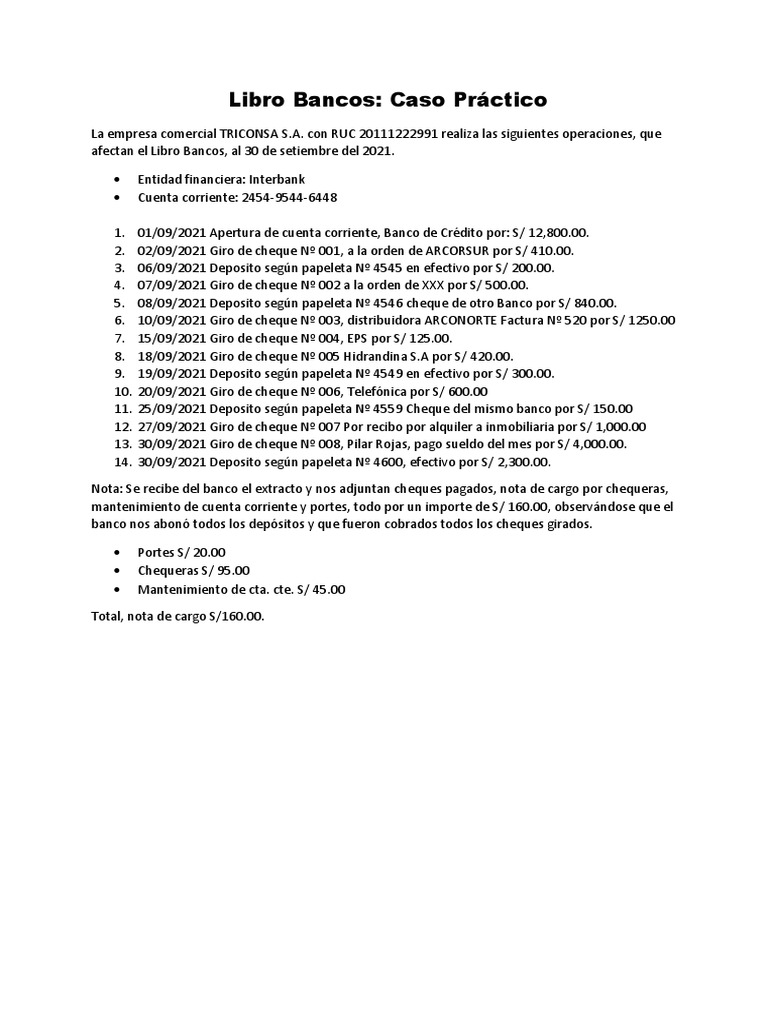 Libro Bancos - Caso Práctico | PDF | Finanzas y dinero | Hogar, jardinería y bricolaje
