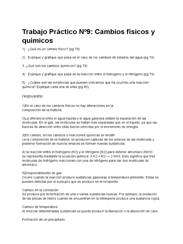 Trabajo Práctico Nº9 Cambios Físicos y Químicos | PDF