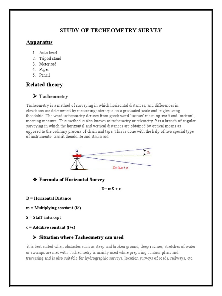 Tacheometric Survey Techniques and Constants | PDF | Surveying | Tools