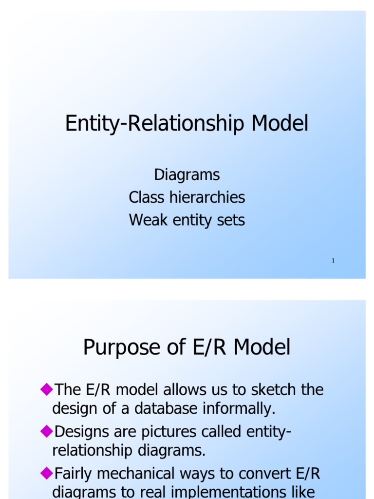 Entity-Relationship Model: Diagrams Class Hierarchies Weak Entity Sets | PDF | Inheritance ...