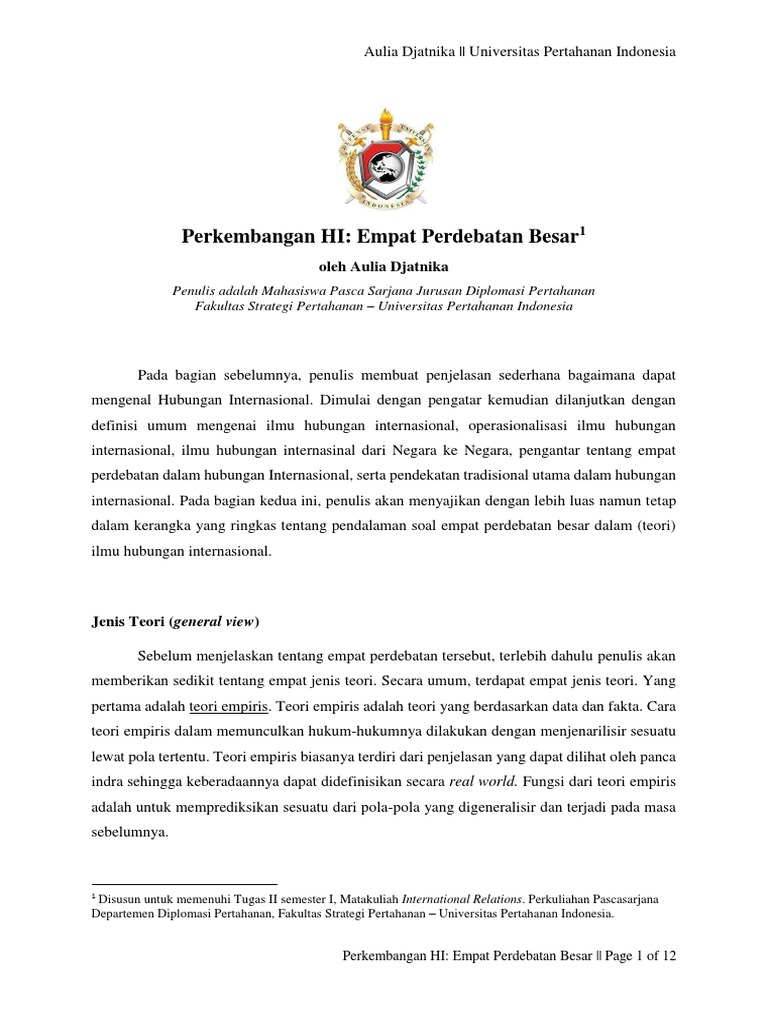 Perkembangan HI Empat Perdebatan Besar | PDF