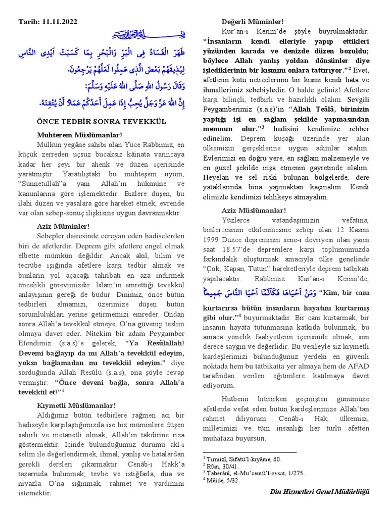 Önce Tedbir Sonra Tevekkül | PDF