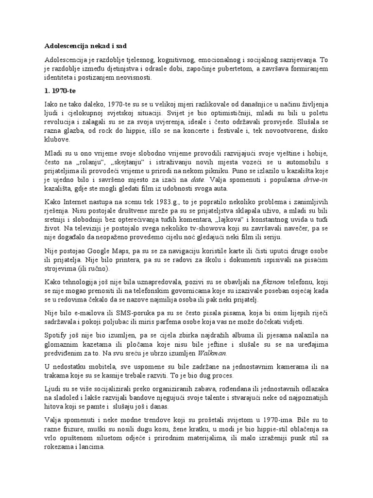 Adolescencija Nekad I Sad | PDF