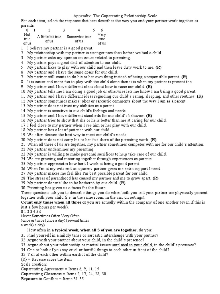 Coparenting Relationship Scale Overview | PDF | Parenting | Human Life ...