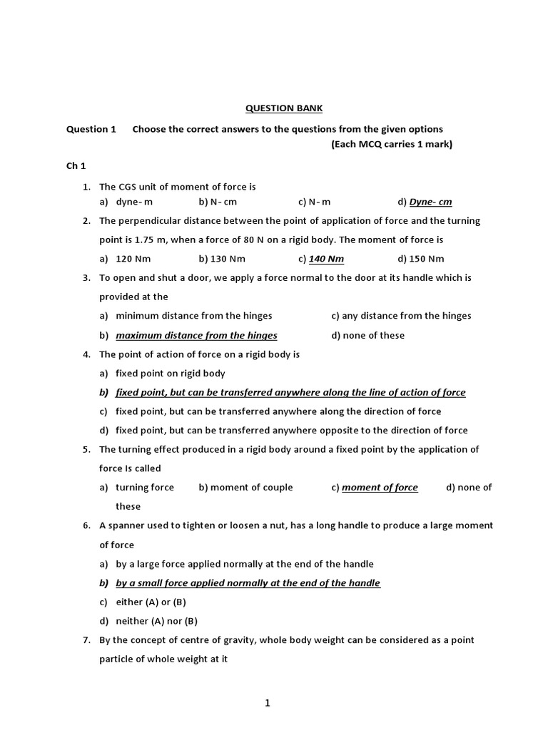 Question Bank MCQ Answers | PDF | Heat Capacity | Calorie