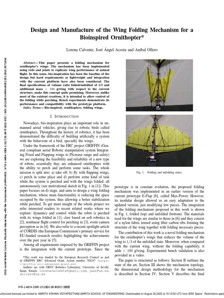 Design and Manufacture of The Wing Folding Mechanism For A Bioinspired ...