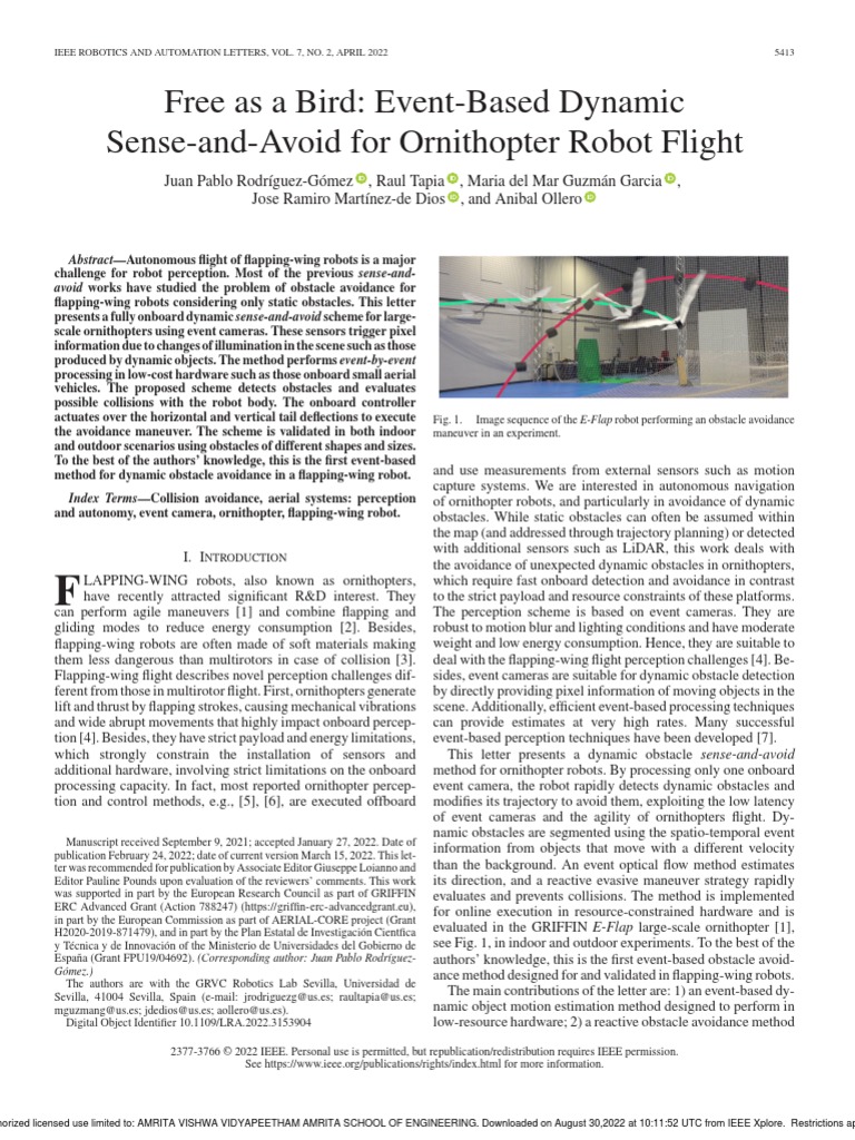 Free As A Bird Event-Based Dynamic Sense-And-Avoid For Ornithopter ...