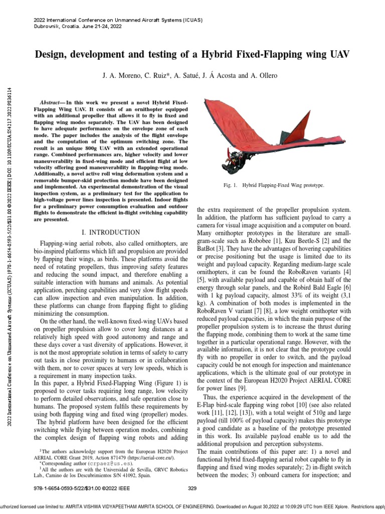 Design Development and Testing of A Hybrid Fixed-Flapping Wing UAV ...