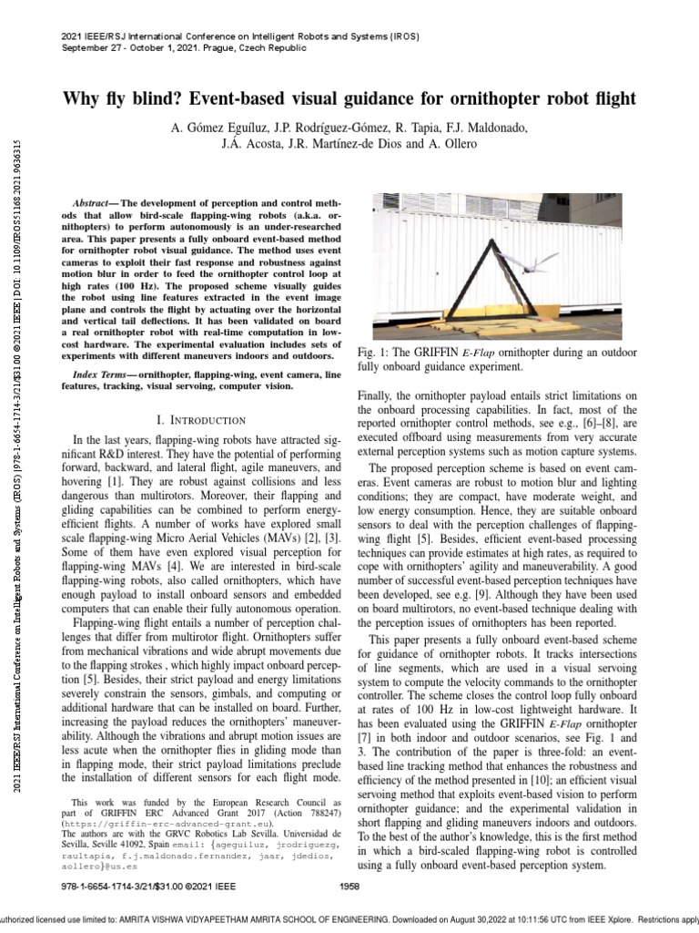 Why Fly Blind Event-Based Visual Guidance For Ornithopter Robot Flight ...