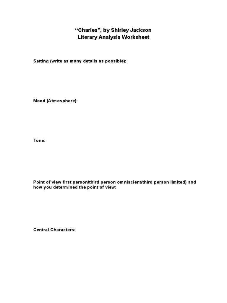 Charles Literary Analysis Worksheet Student | PDF