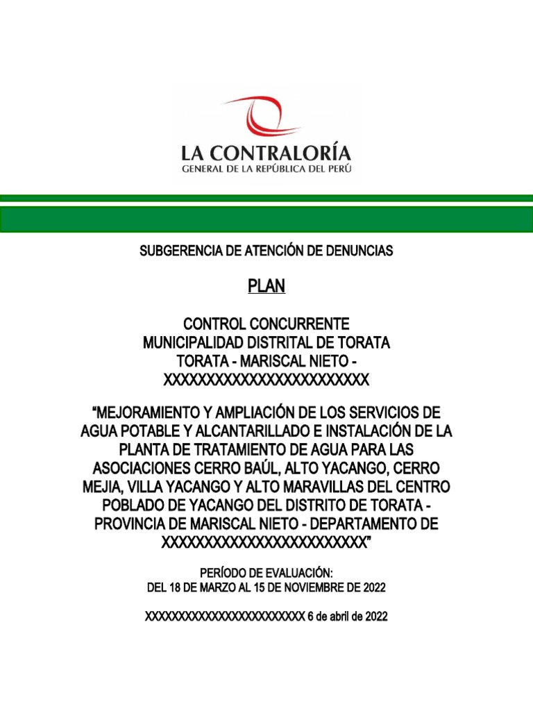 Formato - 2-Plan - de - Control - Concurrente AP CERRO BAUL Ok | PDF | Agua | Residuos