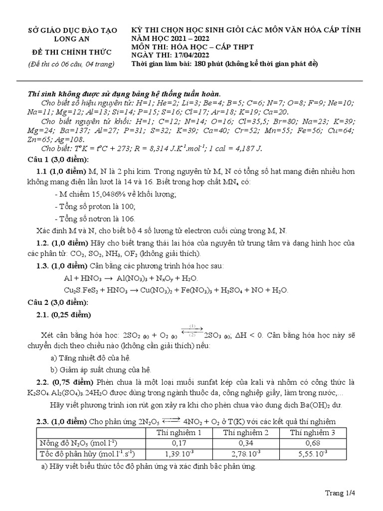 HSG 12 Long An Nam 2021 2022 | PDF