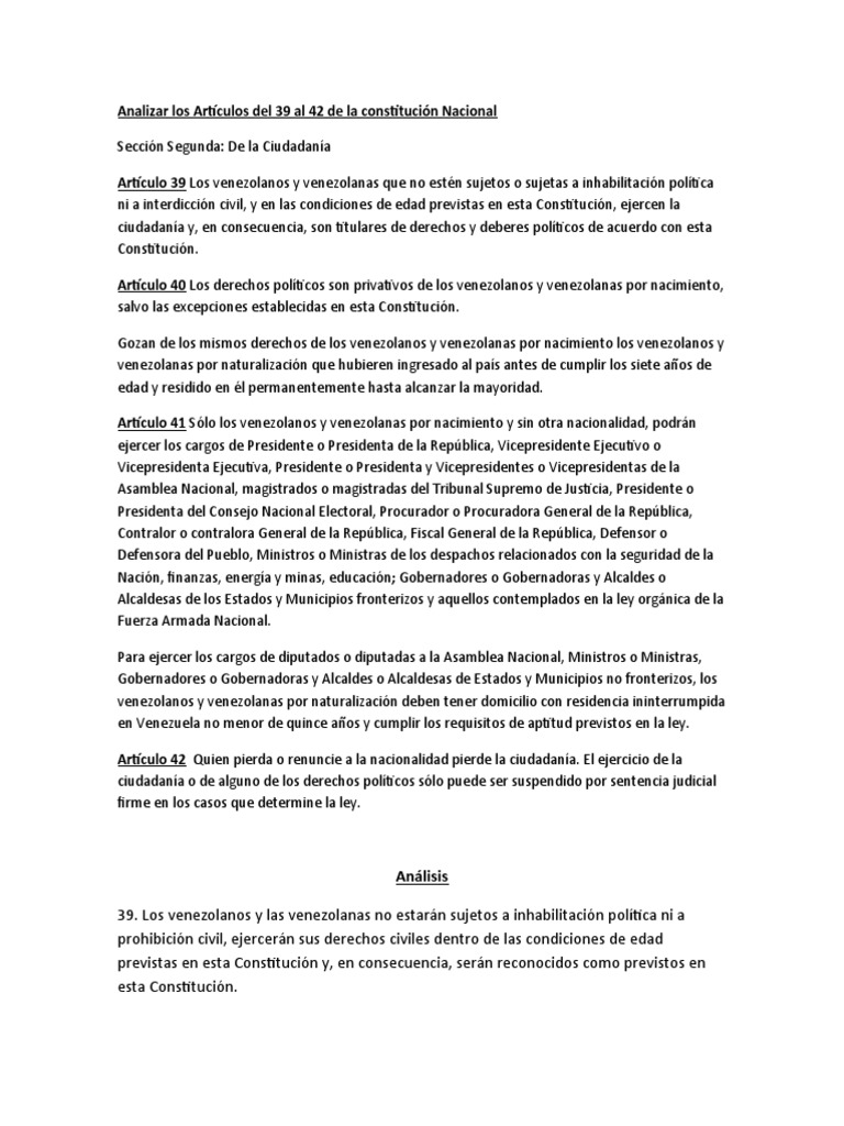 Análisis de Artículos 39 a 42 Constitucionales | PDF | Venezuela | Ley ...