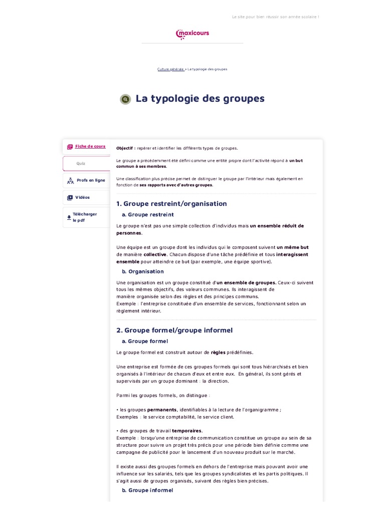 La Typologie Des Groupes - Maxicours | PDF | la communication | Business