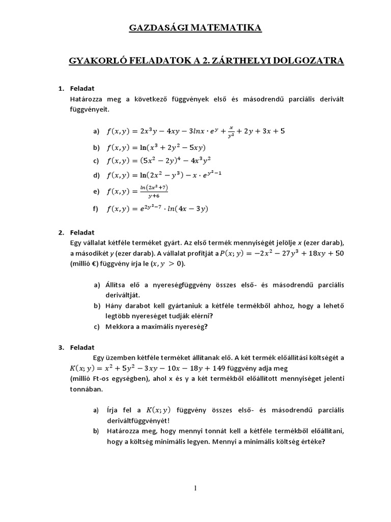 Gyakorló Feladatok 2ZH GM | PDF