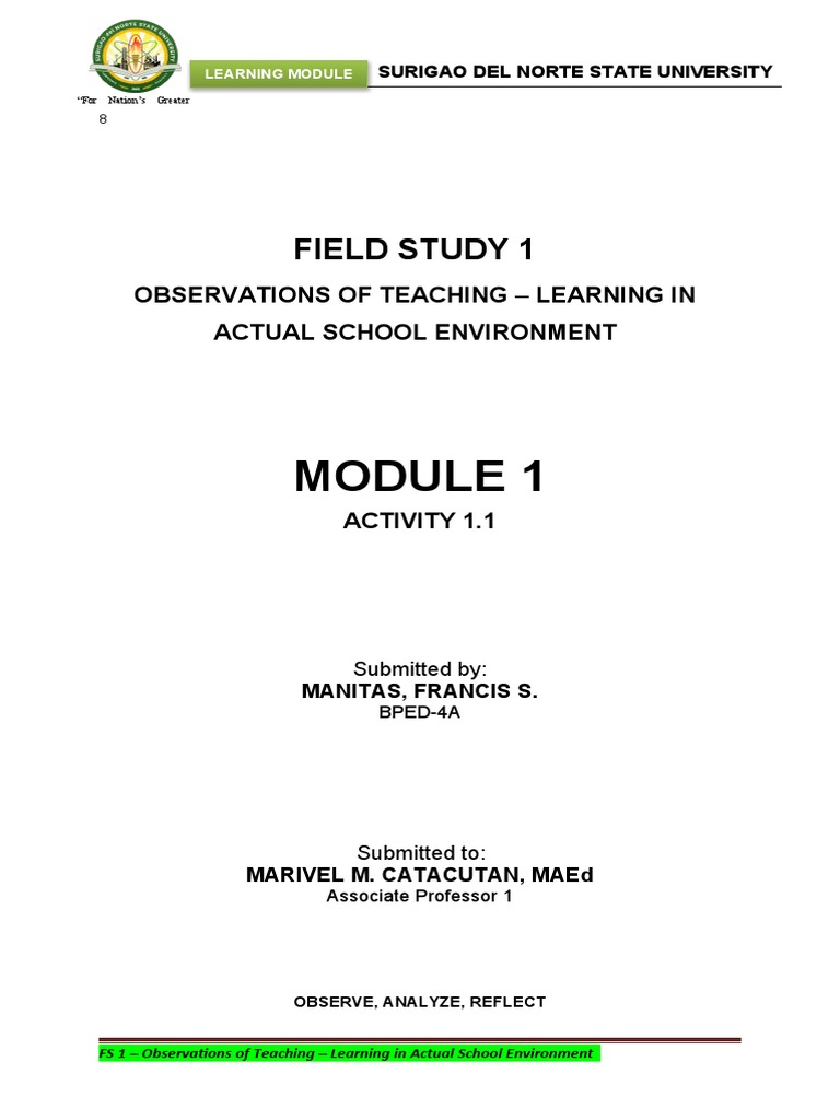 Field Study 1: Observations of Teaching - Learning in Actual School ...