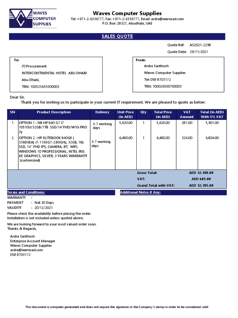 Sales Quote SQ011241 | PDF | Computer Hardware | Computing
