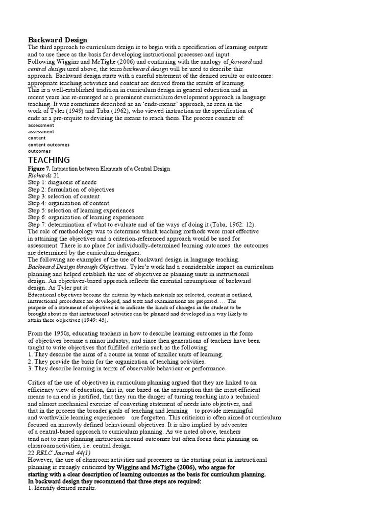 Backward Design Pdf Teaching Method Curriculum