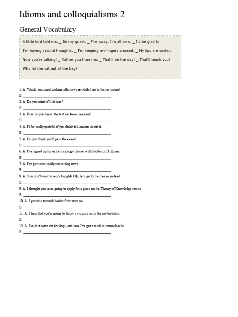Idioms and Colloquialisms 2 TOEFL | PDF | Language Arts & Discipline