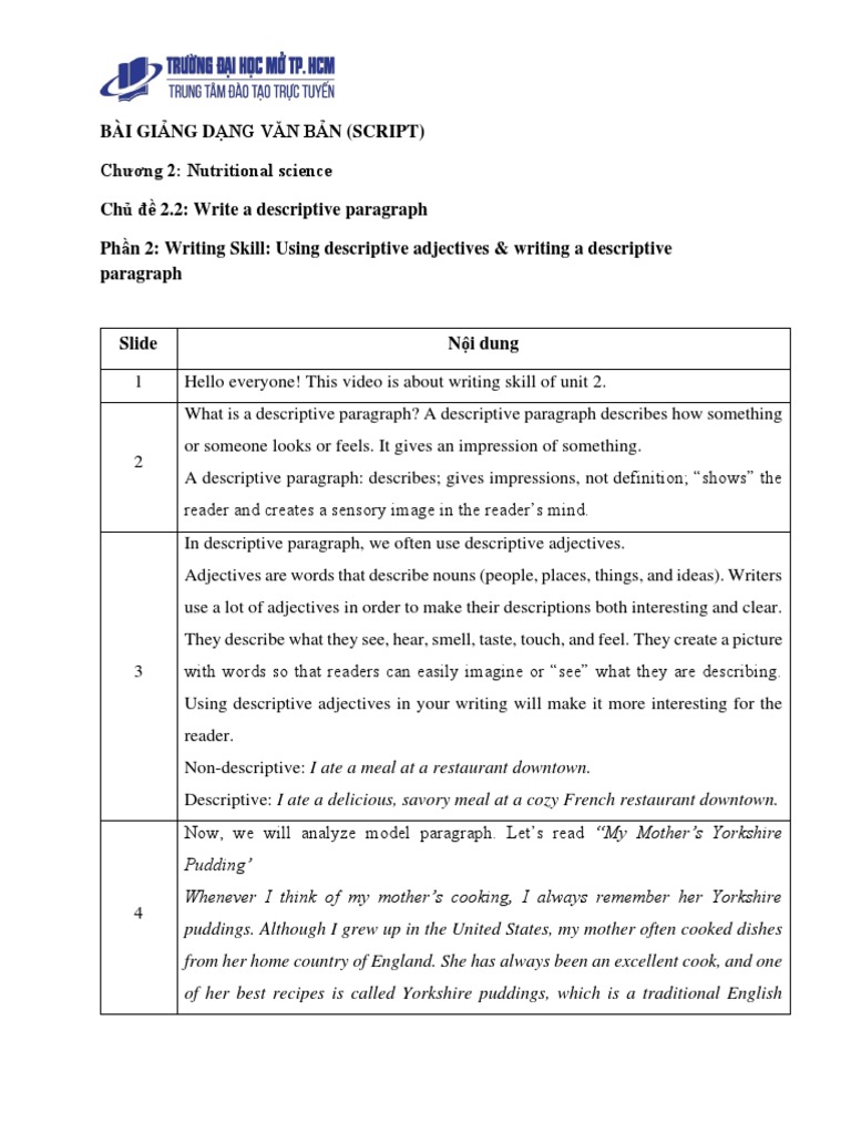 DV1 B2 CD2.2 Writing Skill - Script | PDF | Foods | Food And Drink ...