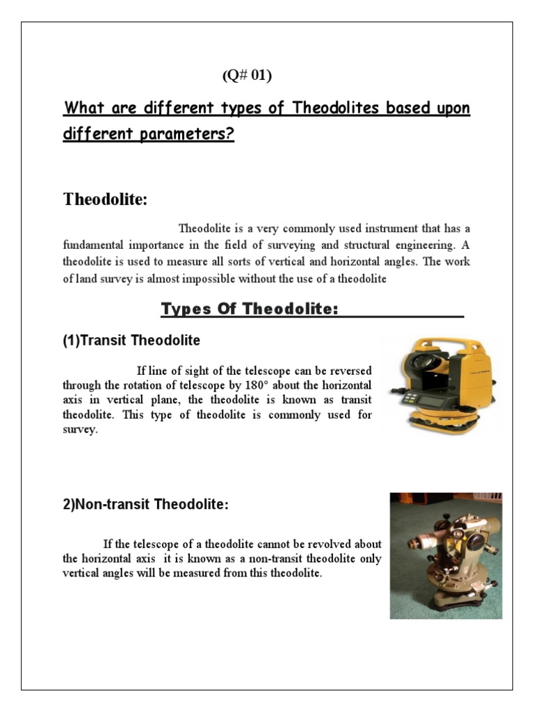 Theodolite Types, Uses, Application Detailed Assignment | PDF ...
