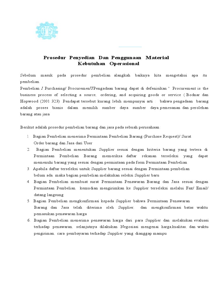 Sop Penyediaan Material | PDF