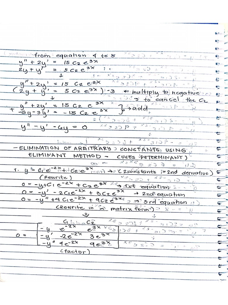 5.) Elimination of Arbitrary Constants Using Eliminant Method | PDF