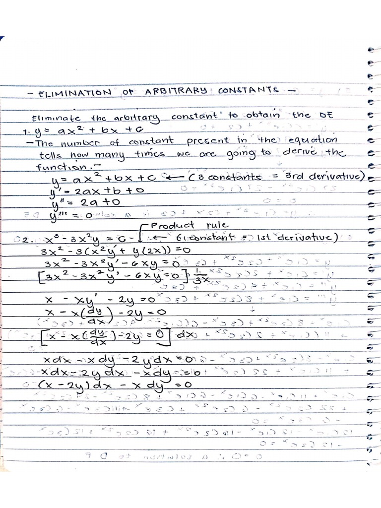 4.) Elimination of Arbitrary Constants | PDF 4.) Elimination of Arbitrary Constants | PDF