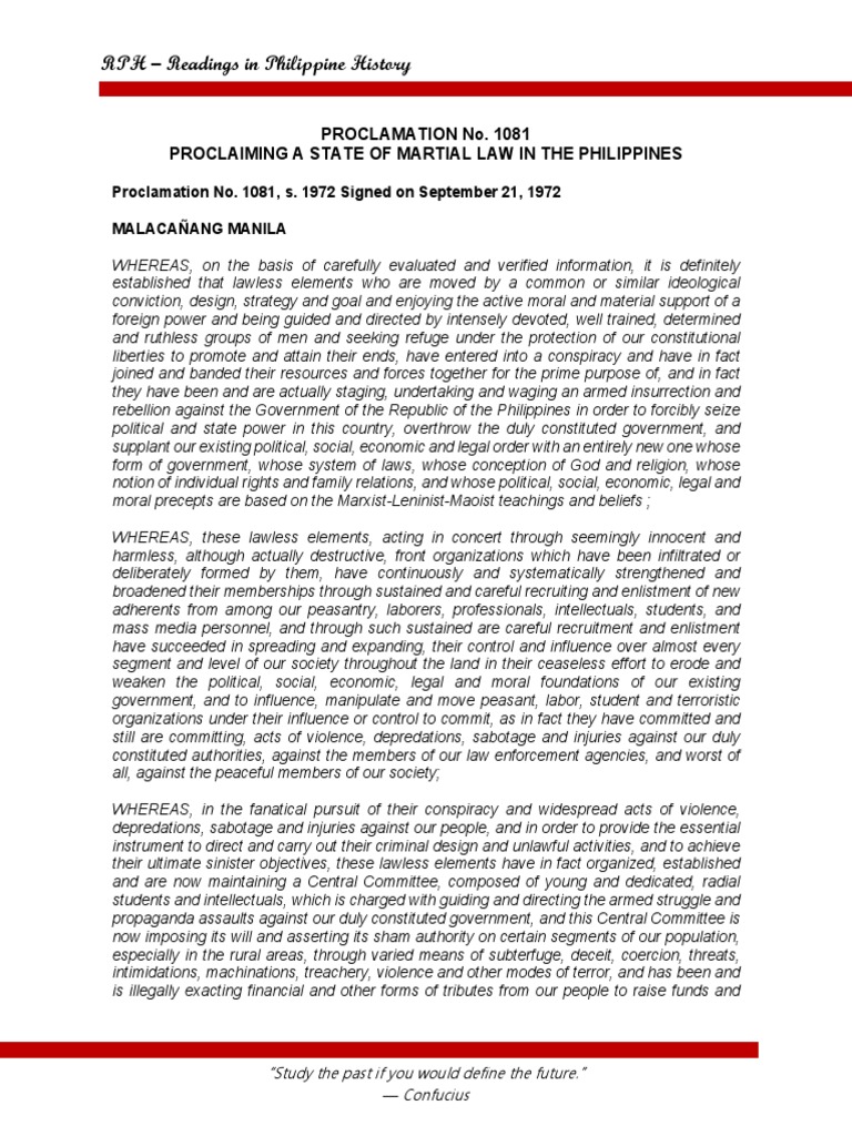 PROCLAMATION No. 1081 | PDF | Politics | Social Science