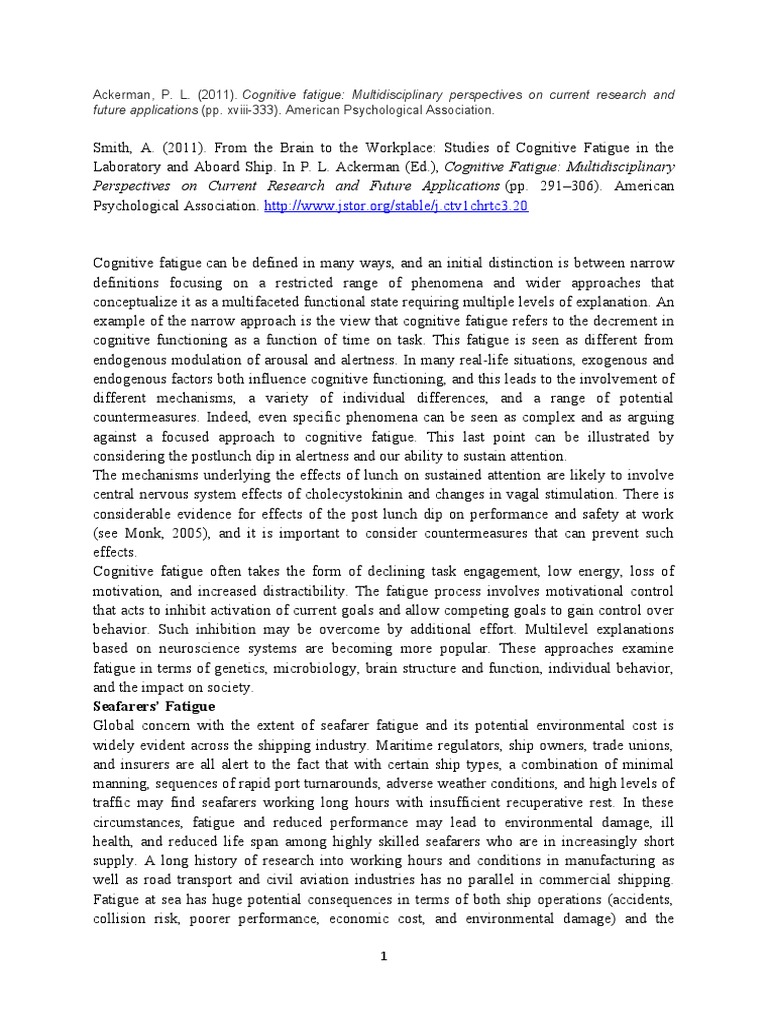 Cognitive Fatigue in The Laboratory and Aboard Ship | PDF | Risk | Ships