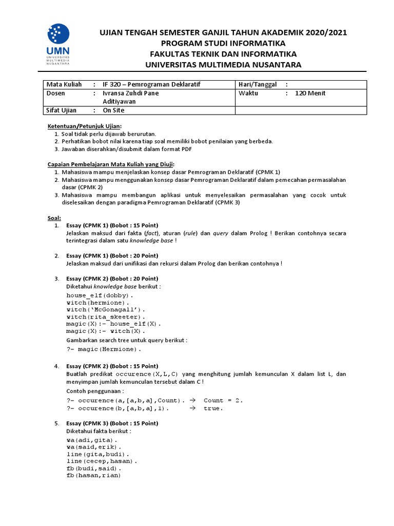 Onsite-UTS Pemrograman Deklaratif 2019-2020 Rev | PDF