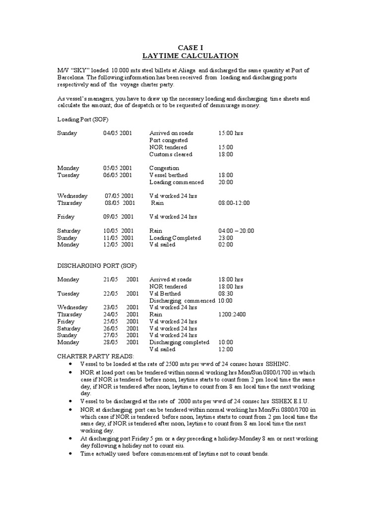 Laytime Calculation Nor Sof CP | PDF | Admiralty Law | Law Of The Sea
