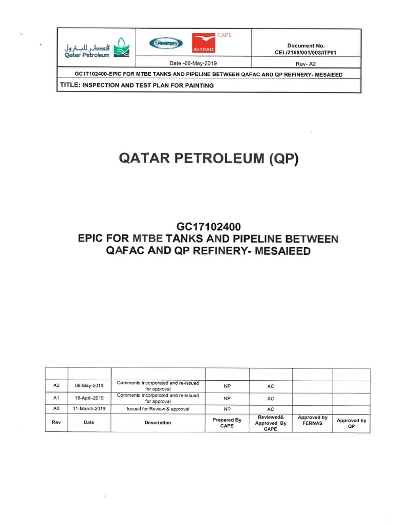 Revised Itp For Mtbe Tanks | PDF