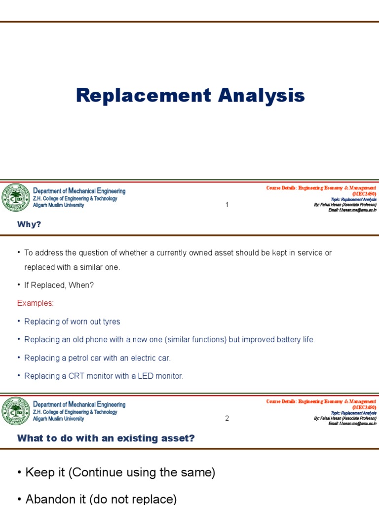 Replacement Analysis | PDF | Engineering | Prices