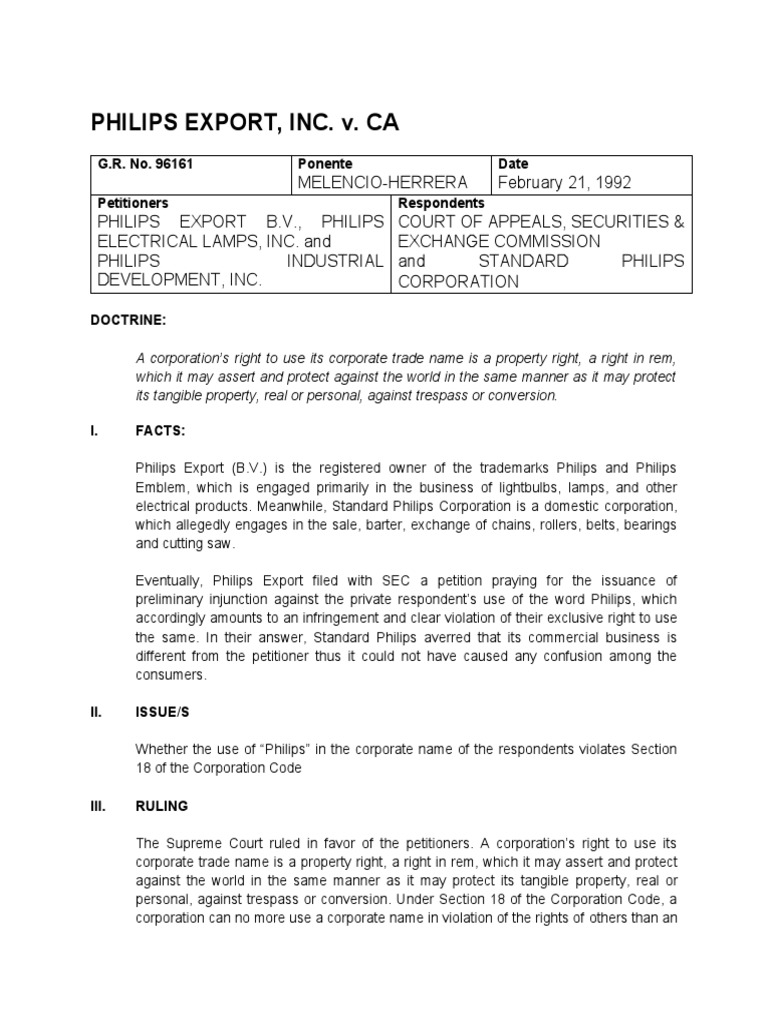 28 - Philips v. CA | PDF | Trademark | Philips