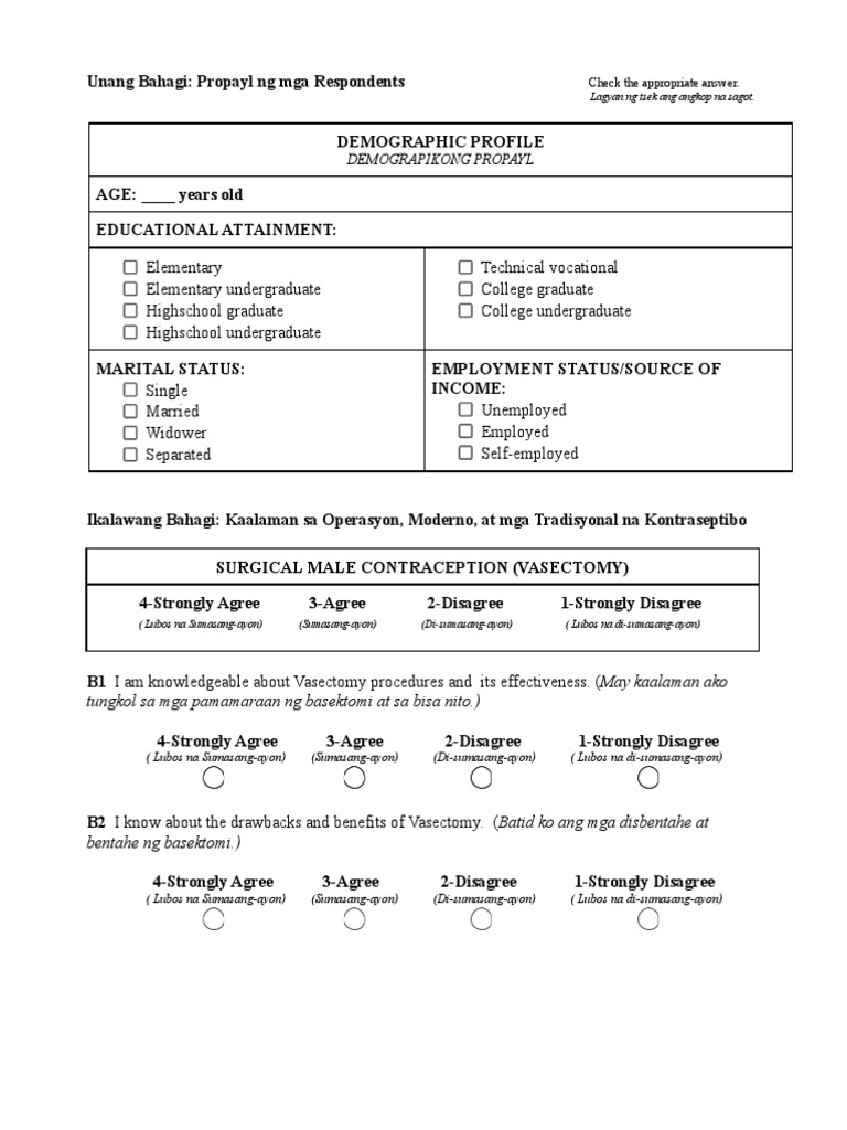 (Updated) Sample Questionnaire | PDF | Condom | Birth Control