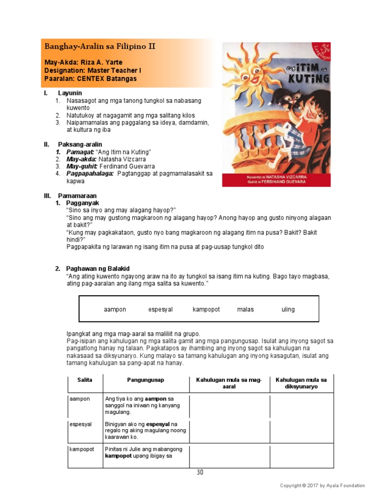 Lesson Guide For Ang Itim Na Kuting | PDF
