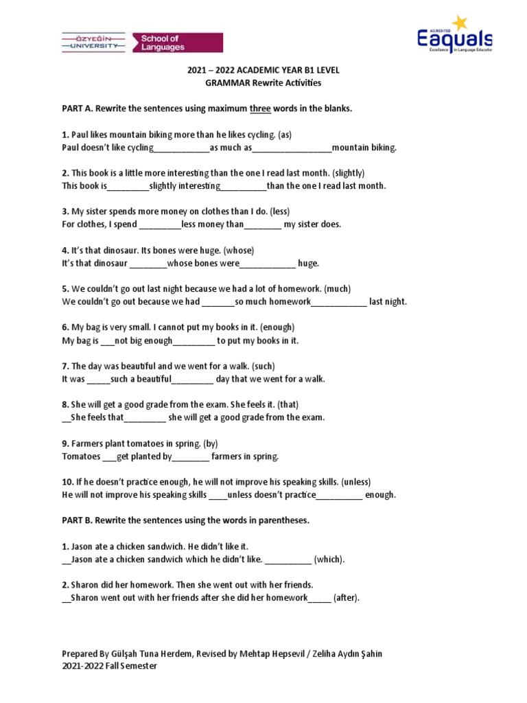 Rewrite Exercises Yta | PDF