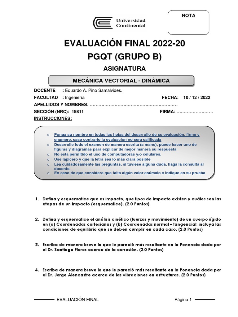 Eva Final MV Dinamica Grupo B 2022 20 E Pino | PDF | Engranaje | Dinámica (Mecánica)
