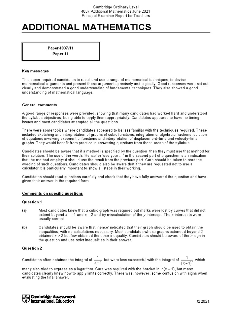 Additional Mathematics: Paper 4037/11 Paper 11 | PDF | Equations ...