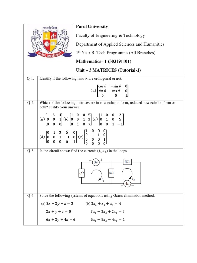 Tutorial 1 Matrices 2022-23 | PDF | Eigenvalues And Eigenvectors | Matrix (Mathematics)