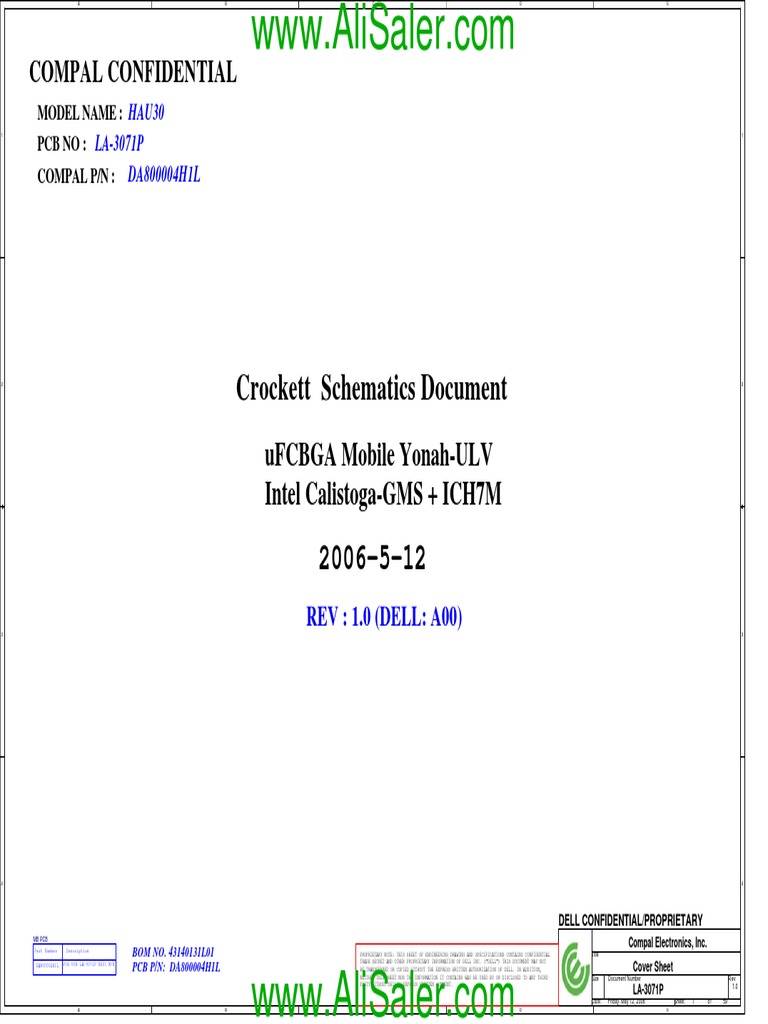 DELL Latitude D420 COMPAL LA-3071P Rev 1.0 Schematics | PDF | Computing | Physical Layer Protocols