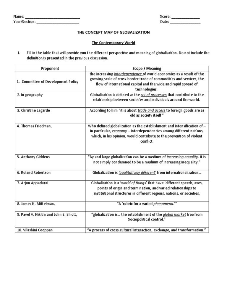 Concept Map Activity Pdf Globalization Economies 7298