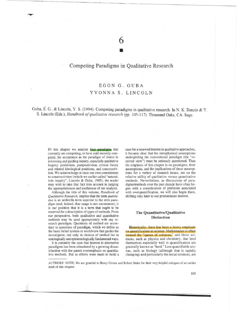 Guba & Lincoln. Competing Paradigms in Qualitative Research. | PDF | Falsifiability | Reality