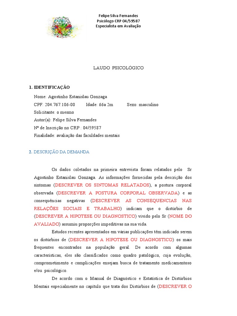 Modelos de Laudos | Download Free PDF | Psicologia | Psicoterapia