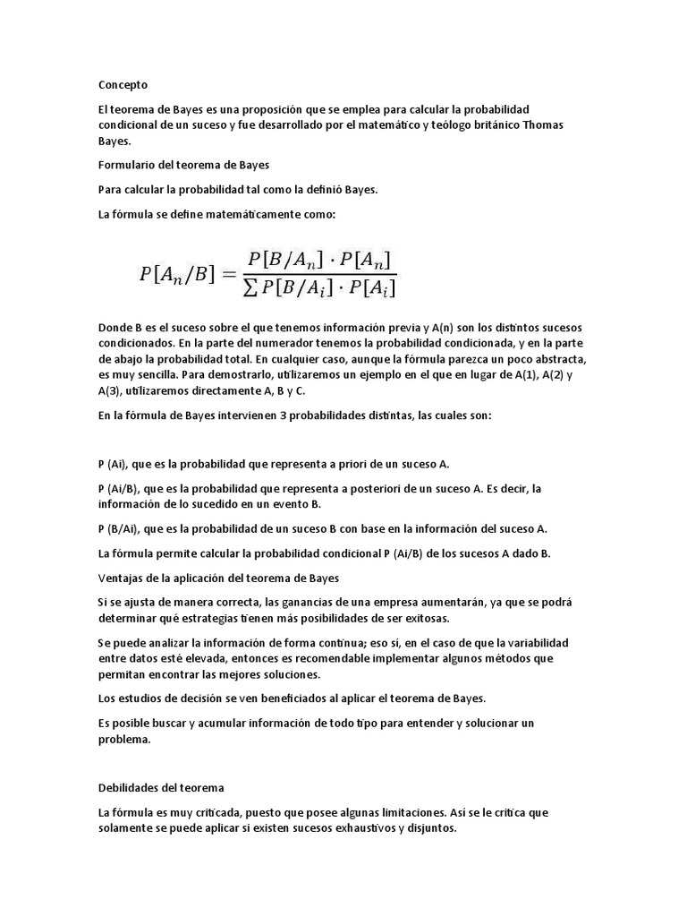 Teorema de Bayes: Concepto y Aplicaciones | PDF | Probabilidad ...
