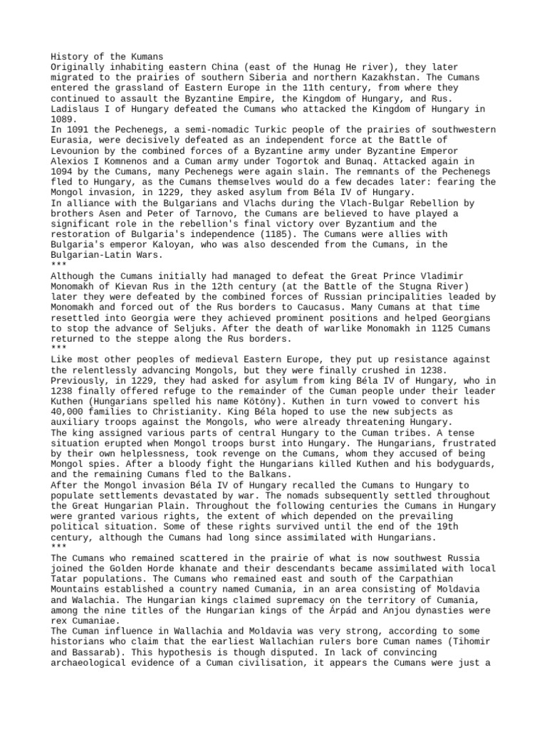 Cumans | PDF | Eurasia | Eastern Europe