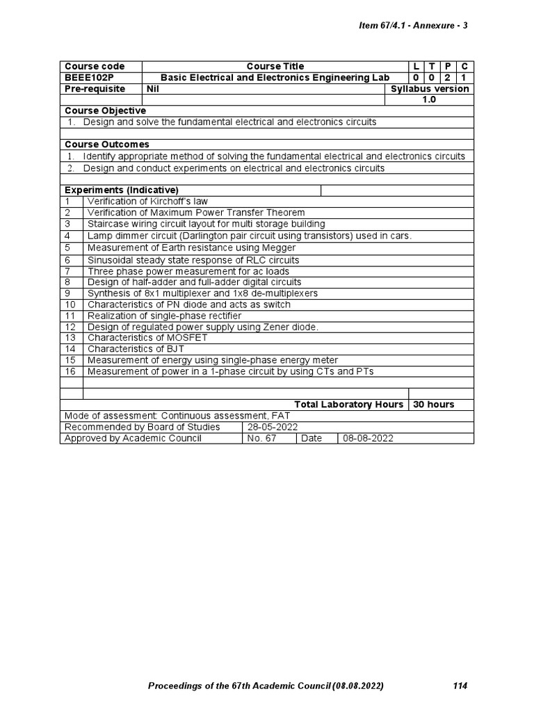 Beee102p - Basic-Electrical-And-Electronics-Engineering-Lab - Lo - 1.0 - 73 - Beee102p - 67 Acp ...