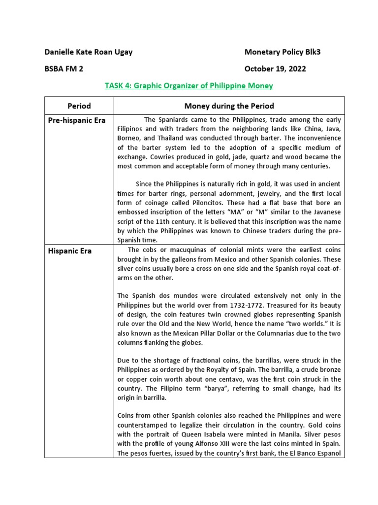 Task 4 Graphic Organizer | PDF | Collecting | Currency